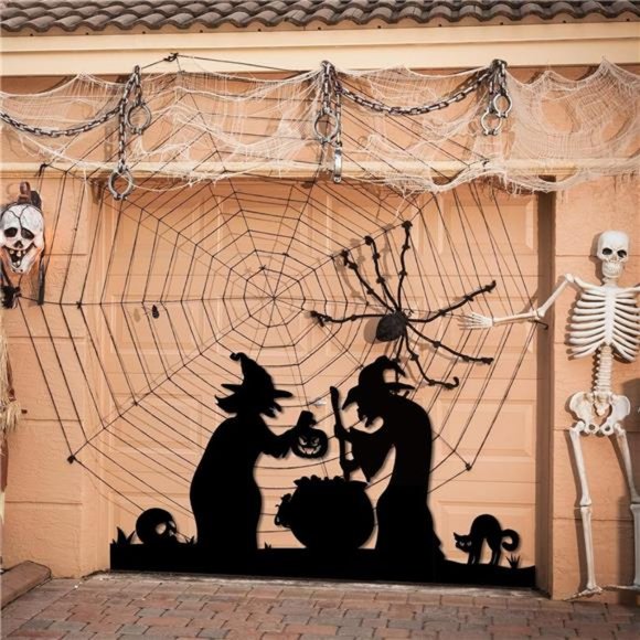 Holiday | 2 Large Black Witches With Cauldron Scary Halloween ...